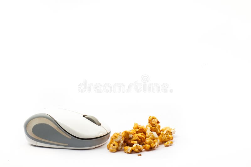 Wireless Computer Mouse and Pop Corn with White Background Stock Image ...