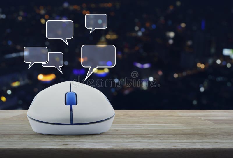 Wireless Computer Mouse with Social Chat Sign and Speech Bubbles Stock ...