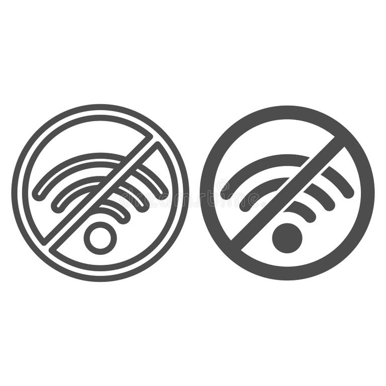Wireless Connection Ban Line and Solid Icon, Prohibited Elements ...