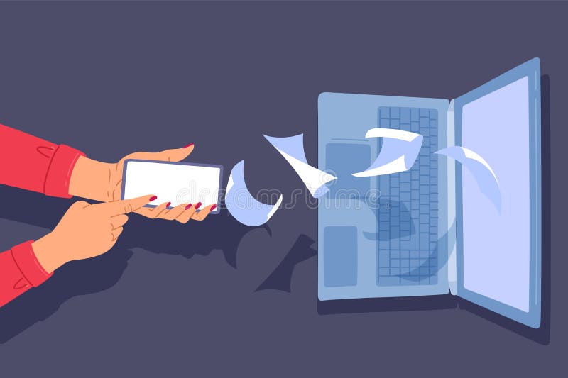 Wireless Data Exchange. Hands Holding Smartphone Send Database To ...