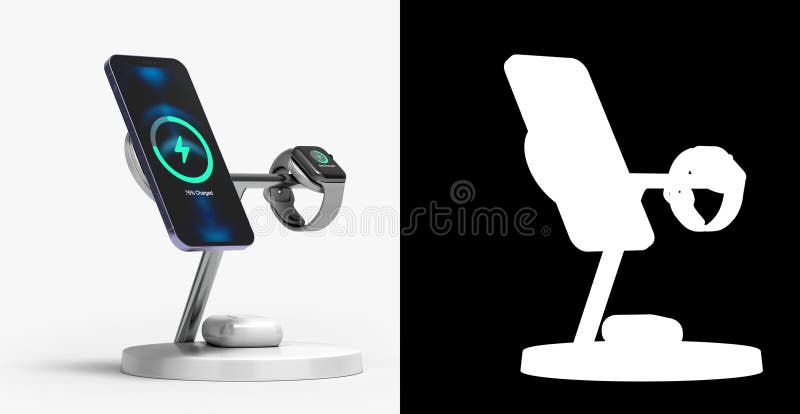 Wireless Device Charger with Smatrphone and Smartwatch Perspective View ...
