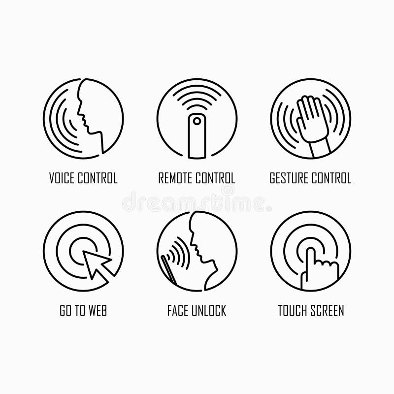 Wireless Device Control Icon Set Simple Flat Style Outline Illustration ...