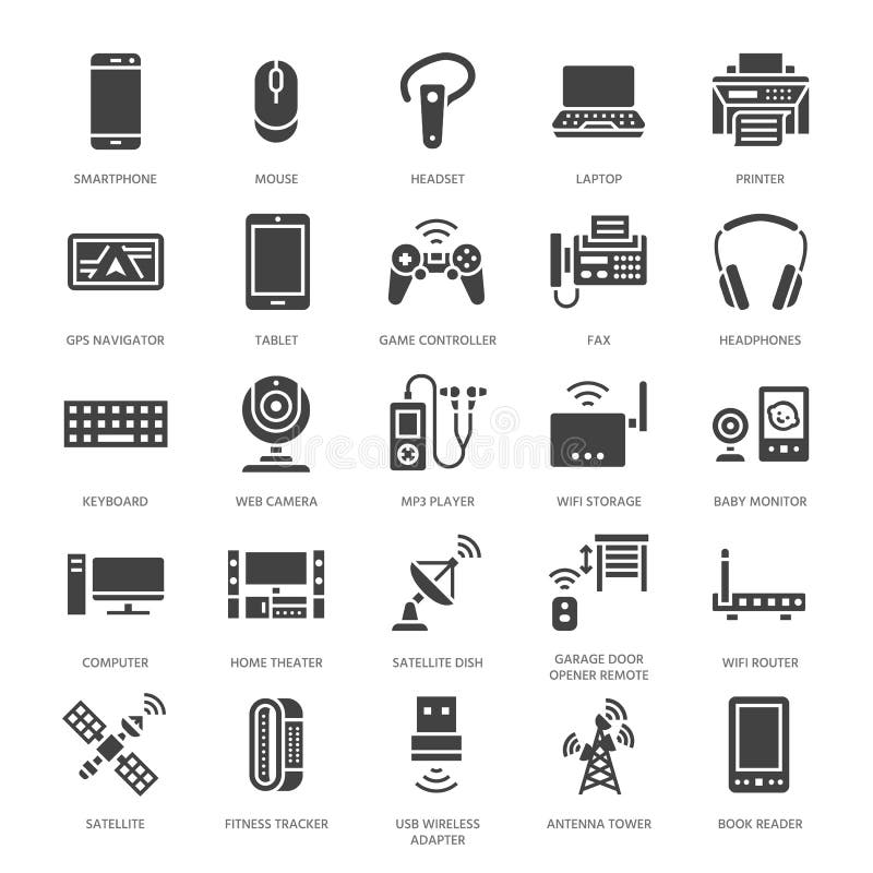 Wireless Devices Flat Glyph Icons. Wifi Internet Connection Technology ...