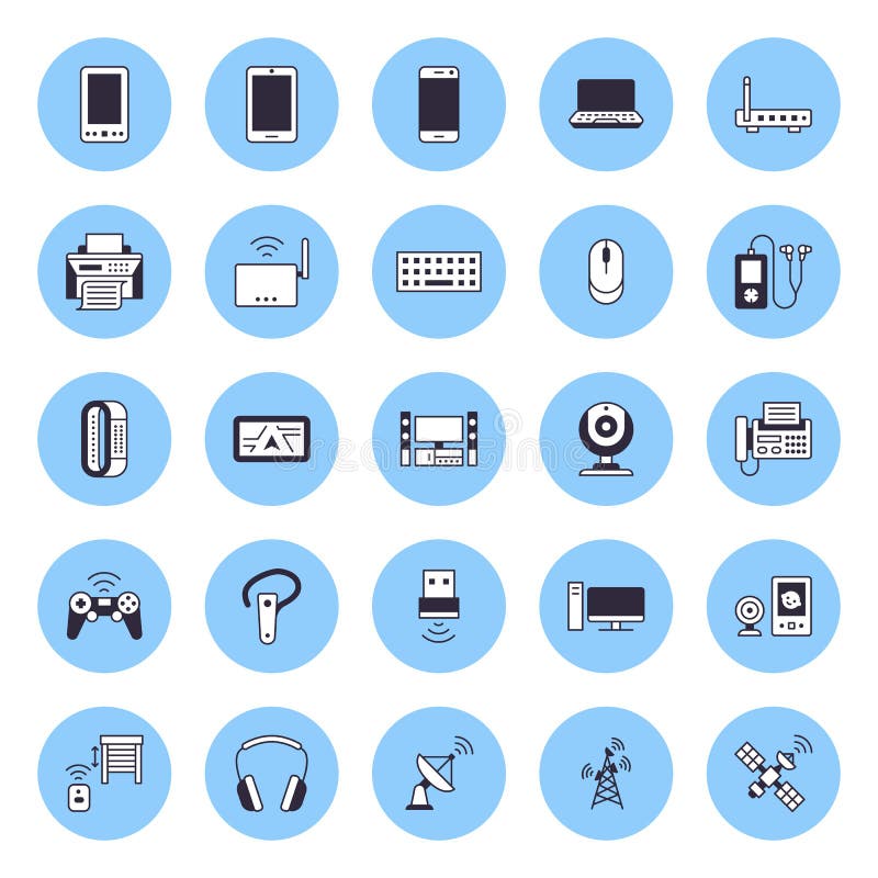 Wireless Devices Flat Line Icons. Wifi Internet Connection Technology ...