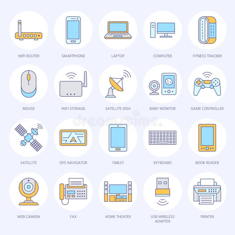 Wireless Devices Flat Line Icons. Wifi Internet Connection Technology ...