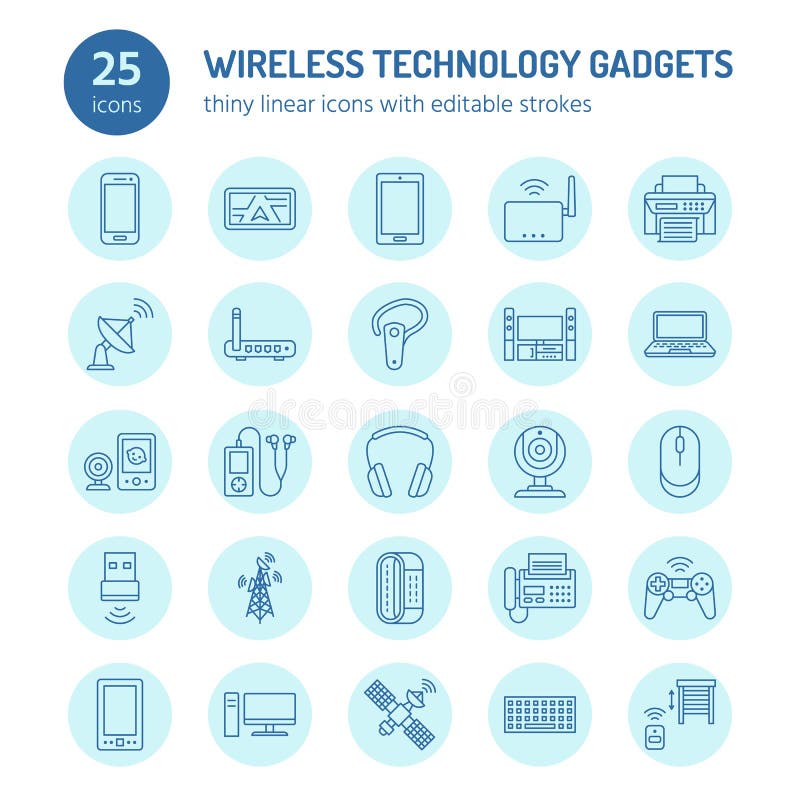 Wireless Devices Flat Line Icons. Wifi Internet Connection Technology ...