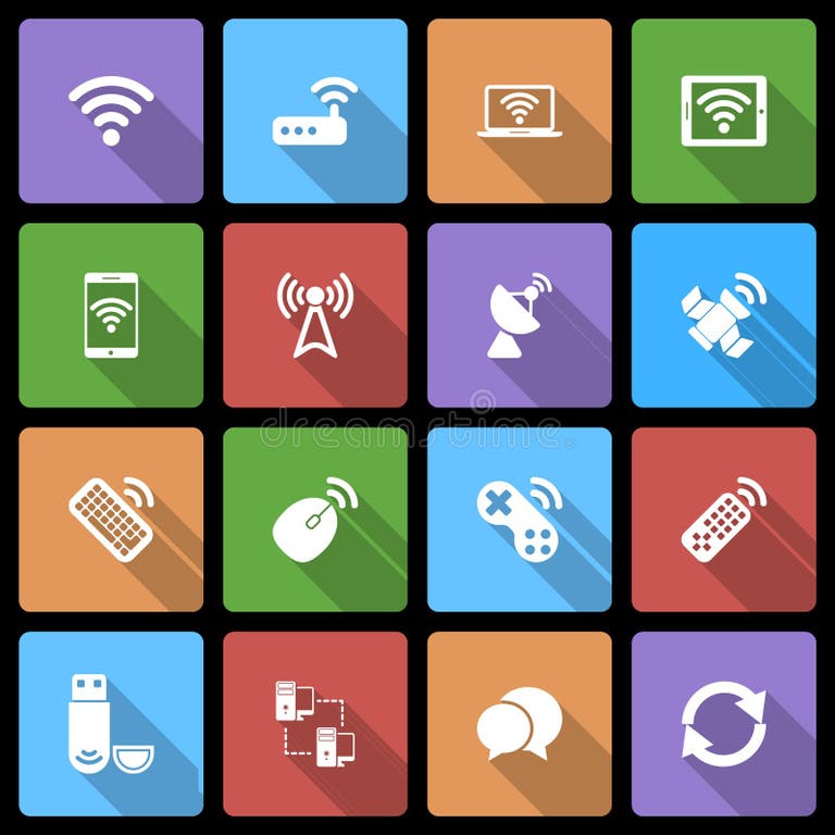 Wireless Devices Icons Set with Long Shadow Stock Vector - Illustration ...