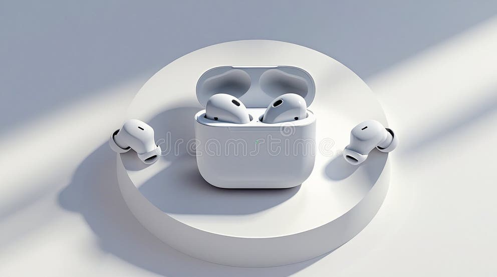 Wireless Earbuds Charging Case Circular Platform Scene Stock ...