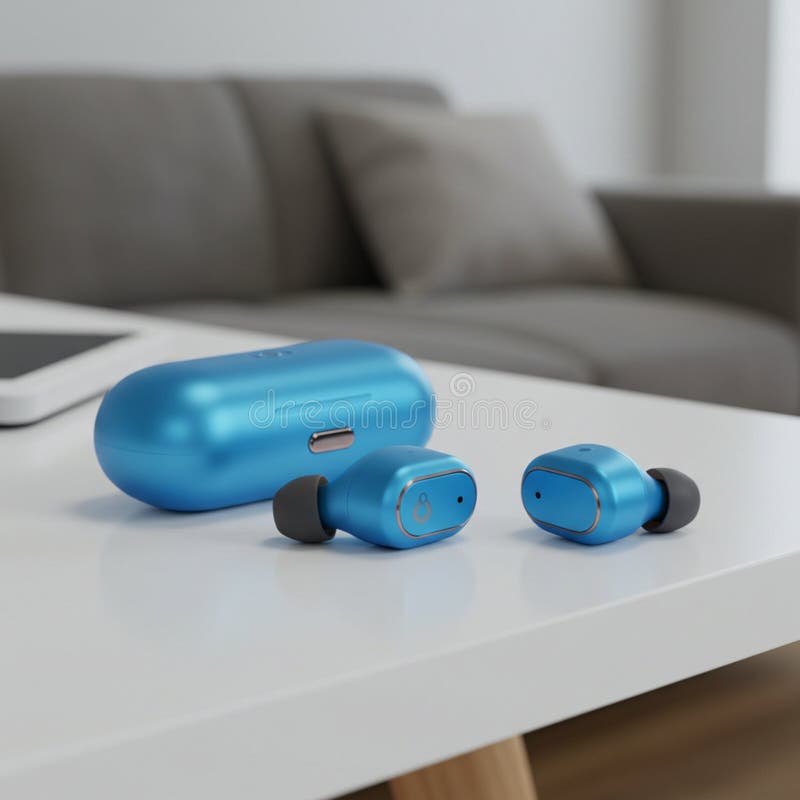 Wireless Earbuds and a Charging Case in a Metallic Blue Color are ...