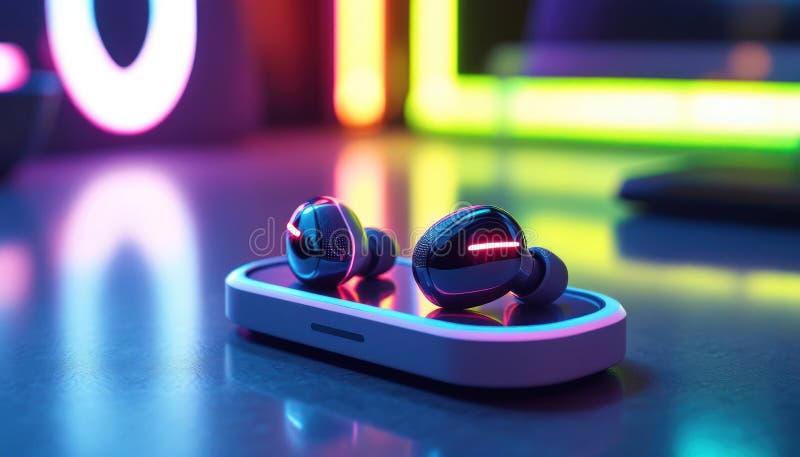 Wireless Earbuds Charging Neon Glow Stock Photos - Free & Royalty-Free ...