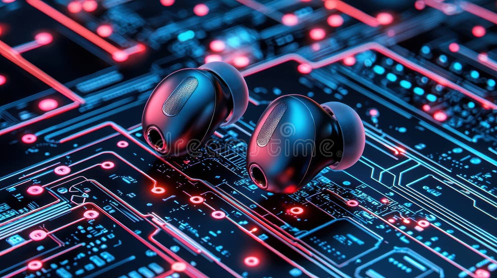 Wireless Earbuds on Circuit Board Stock Illustration - Illustration of ...