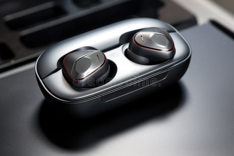 Wireless Earbuds with Comfort Ear Tips on a Sleek Surface Stock Image ...