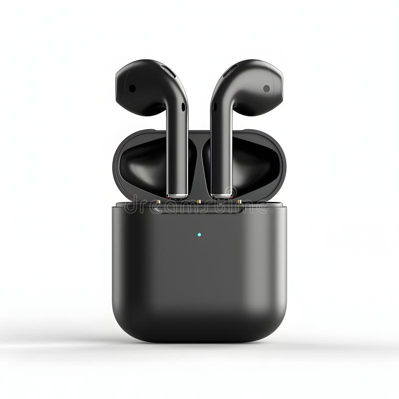 Wireless Earbuds Isolated on Solid White Background Stock Illustration ...