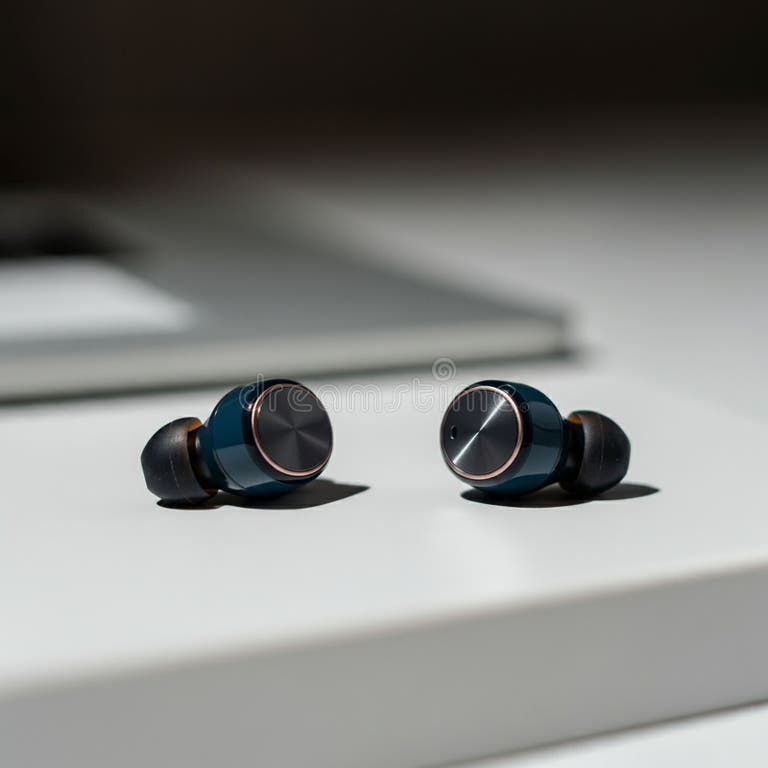 Wireless Earbuds Placed on a Smooth Surface, Featuring a Sleek ...