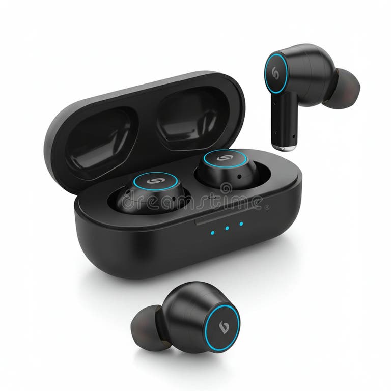Wireless Earbuds with a Sleek Black Design, Featuring a Compact ...