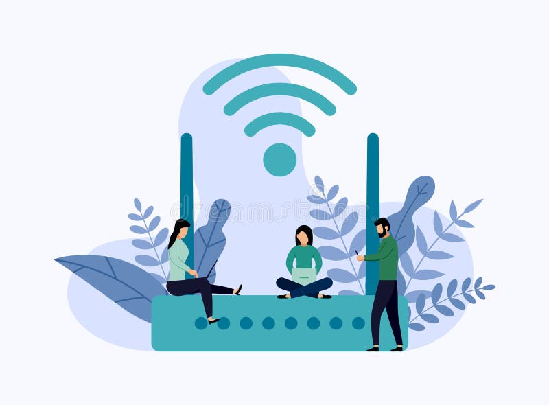 Wireless Ethernet Modem Router with Characters, Business Concept Stock ... Wireless Ethernet Modem Router with Characters, Business Concept Stock ...