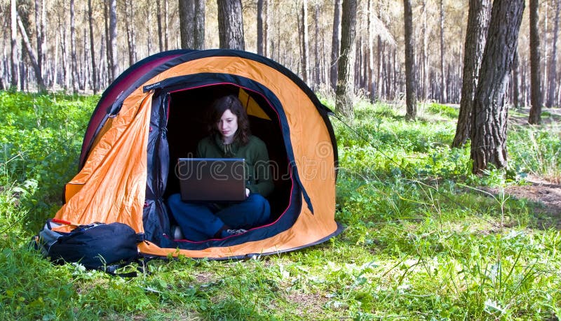 Wireless in the forest stock image. Image of caucasian - 4677085