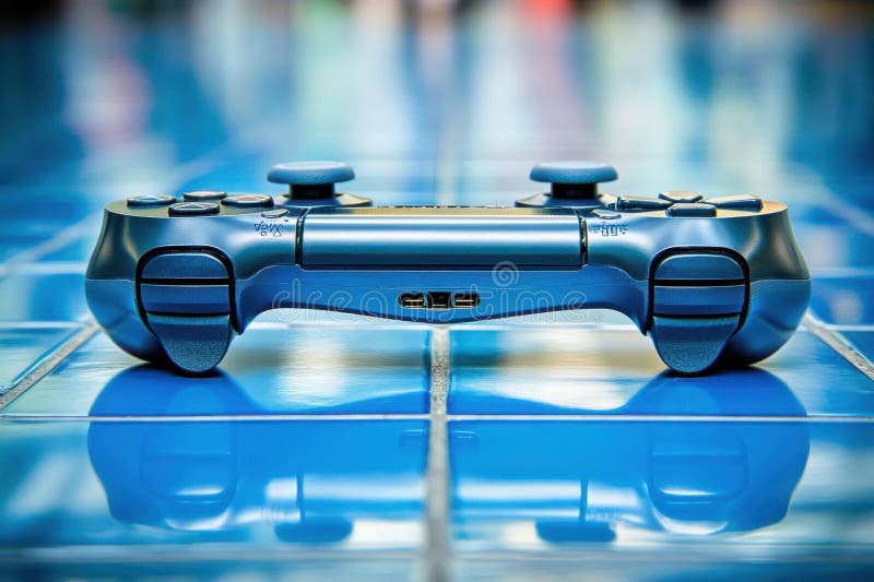 Wireless Game Controller Rests on Blue Tile Floor Reflection Gaming ...