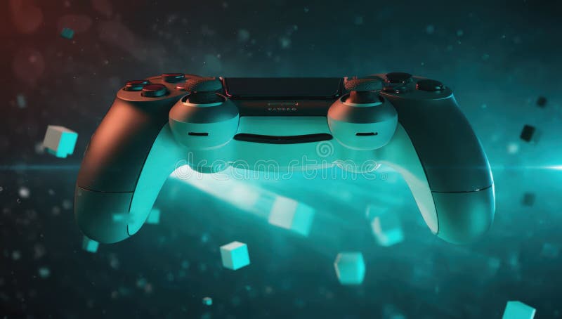 Wireless Gamepad Floating in Virtual Reality with Falling Cubes Stock ...