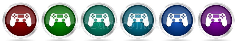 Wireless Gaming Controller, Gamepad Icons, Set of Silver Metallic ...