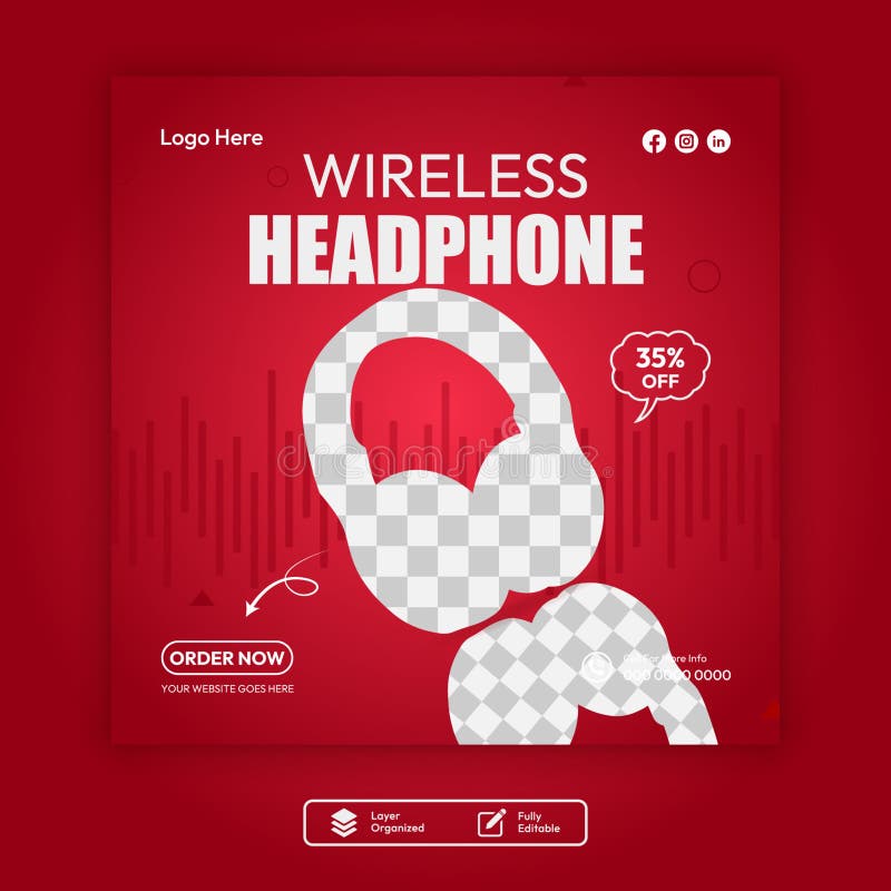 Wireless Headphone Social Media Post Design Template Stock Vector ...