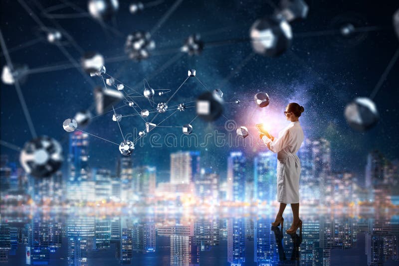 Wireless Interaction and Connection . Mixed Media Stock Image - Image ...