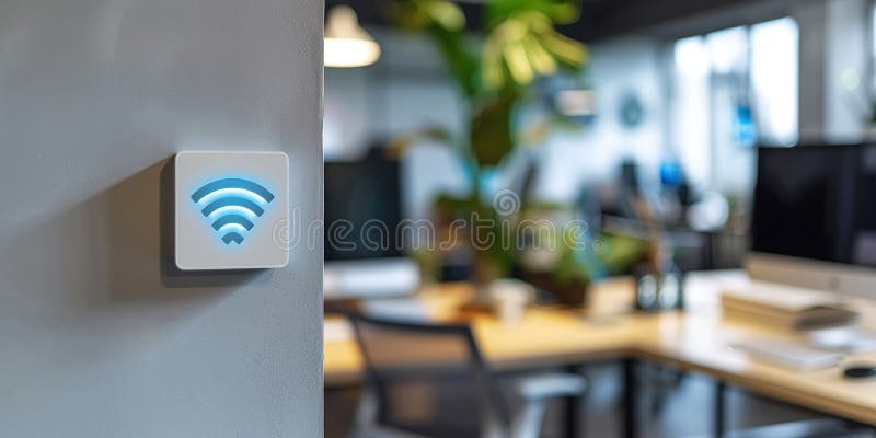 Wireless Internet Access Point in Empty Modern Office Workspace during ...