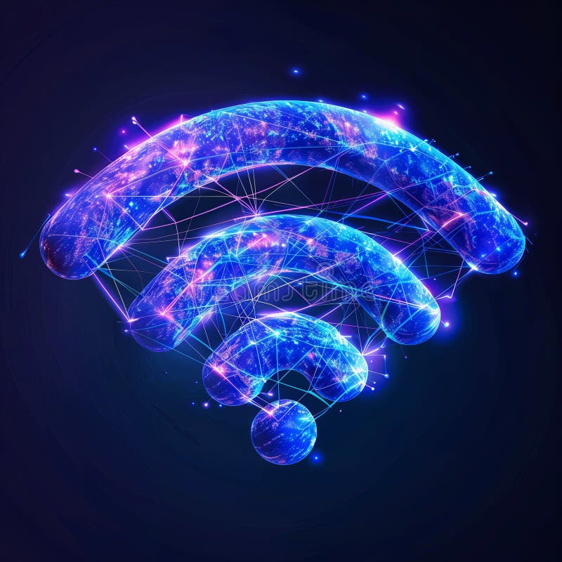 Wireless Internet Connection Concept. Polygonal Blue and Purple Wifi ...