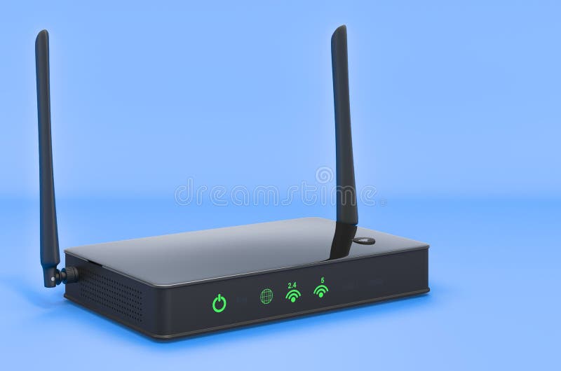 Wireless Internet Router on Blue Backdrop, 3D Rendering Stock ...