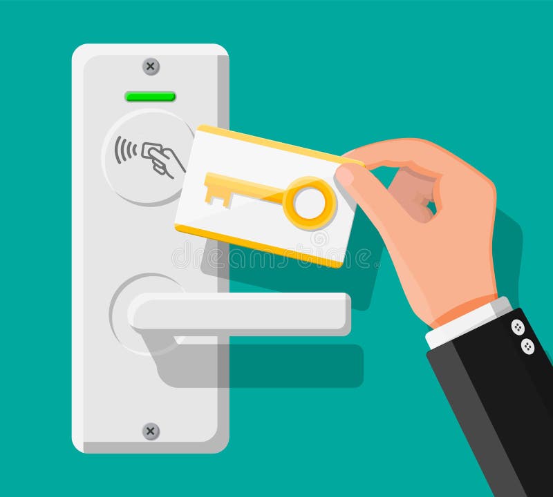 Wireless Key Card in Hand with Door Handle Sensor. Stock Vector ...