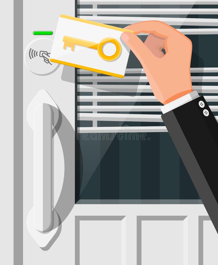 Wireless Key Card in Hand with Door Handle Sensor. Stock Vector ...