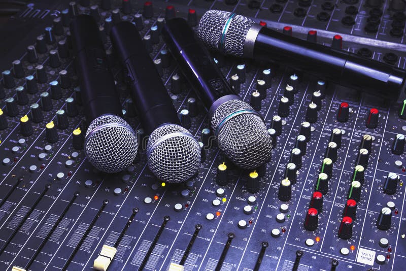 The Microphone in the Control Room Sound System Stock Image - Image of ...