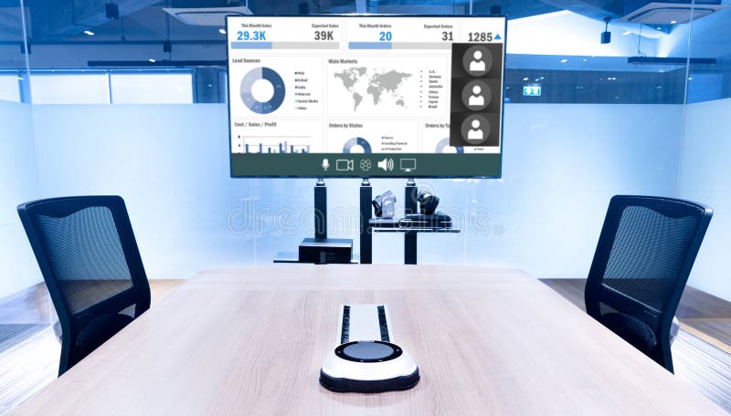 Wireless Microphone Portable on Table with Presentation on Screen ...