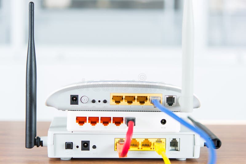 Wireless Modem Router Network Hub with Cable Connect Stock Image ...