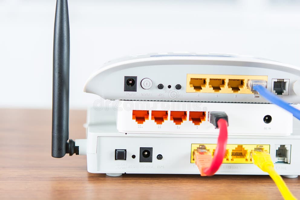 Wireless Modem Router Network Hub with Cable Connect Stock Image ...