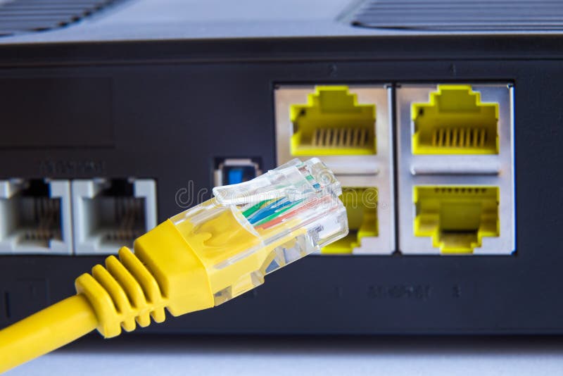 Wireless Modem Router Network Hub with Cat Cable Stock Image - Image of ...