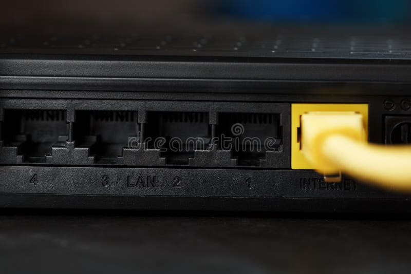 Wireless Modem Router with Yellow Cable and LAN Port for Connection on ...
