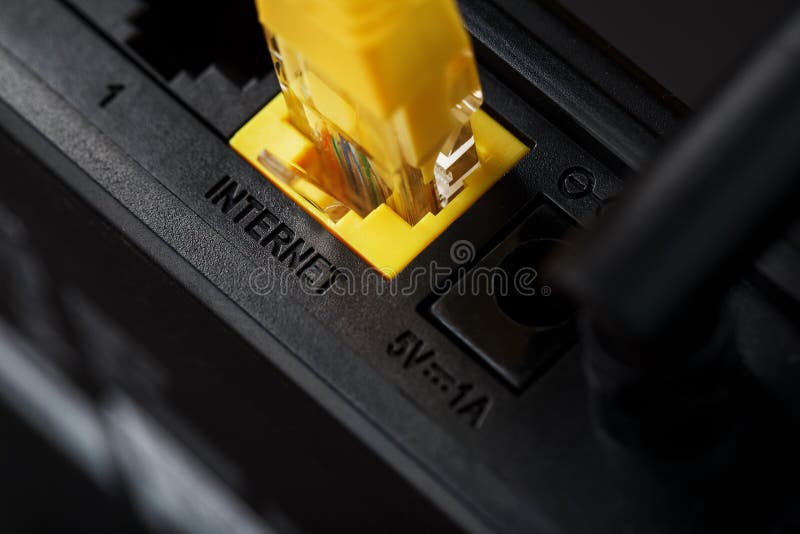 Wireless Modem Router with Yellow Cable and LAN Port for Connection on ...