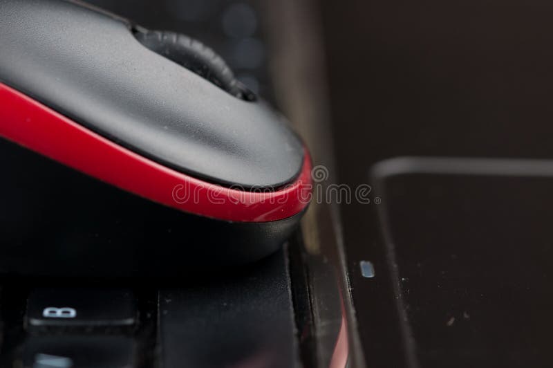 Wireless Mouse on Keyboard.Laptop on Desk Stock Photo - Image of mouse ...