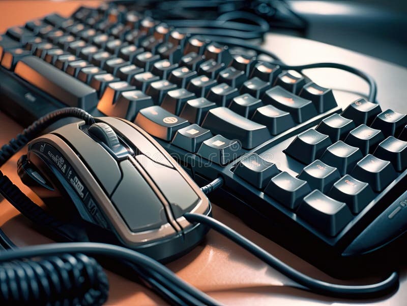 Wireless Mouse and Keyboard on Office Desk Stock Illustration ...