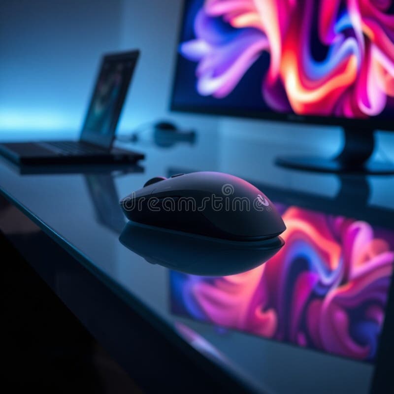 Wireless Mouse Next To a Computer Screen on a Table, Generative AI ...