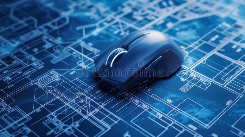 Wireless Mouse Resting on Blueprint Symbolizing Innovation in ...
