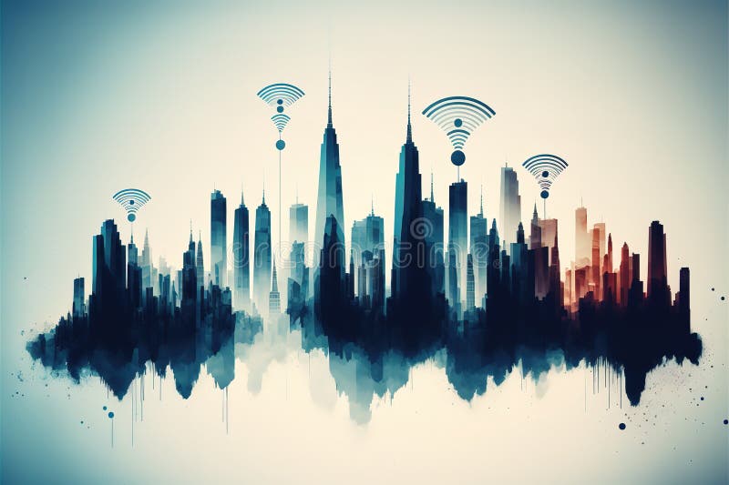 Wireless Network Communication Icons with Cityscape Combination, Ai ... Wireless Network Communication Icons with Cityscape Combination, Ai ...