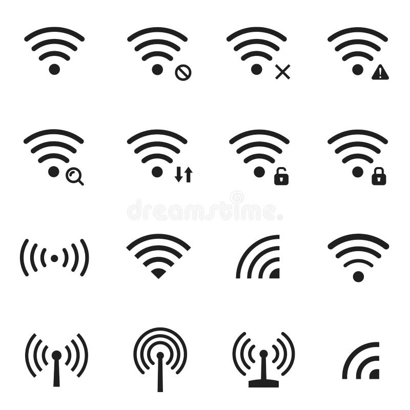 Wireless Network Set, Communication and Connection Symbol Stock Vector ...