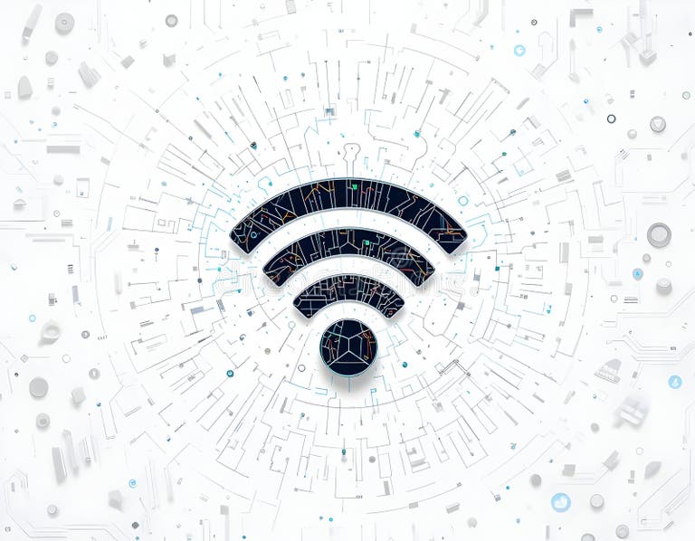 Wireless Network Signal Icon with Circuit Board Pattern on White ...
