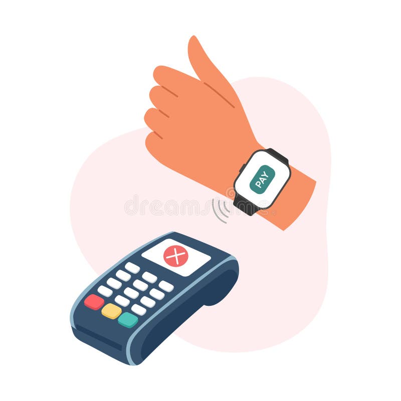 Wireless Paying Concept with Smart Watch by POS Terminal. Printed ...