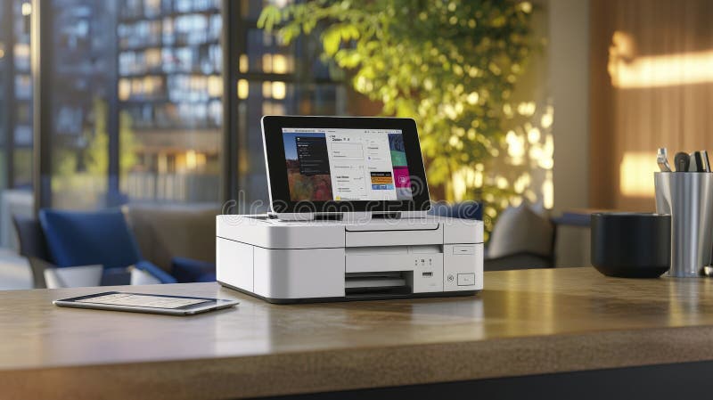 Wireless Printer and Tablet Setup in Modern Office Space Tech Device ...