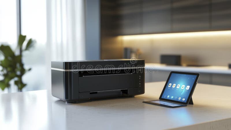 Wireless Printer and Tablet Setup in Modern Office Technology Showcase ...