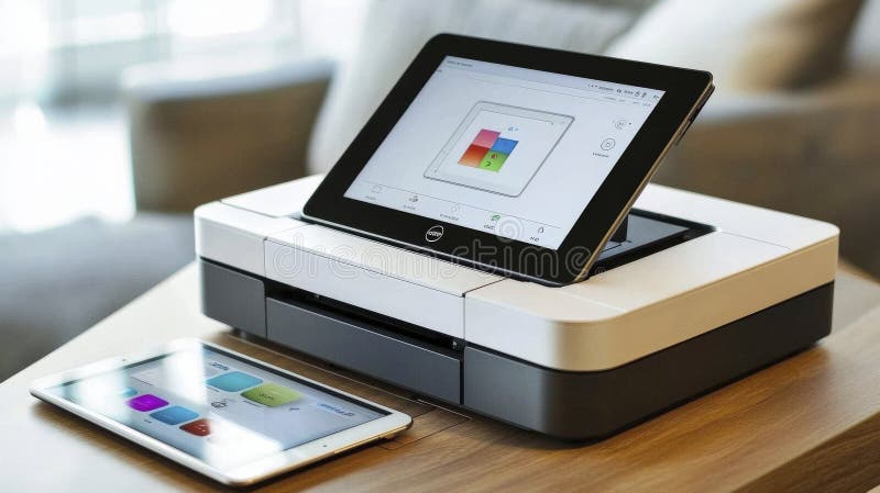 Wireless Printing Action with Tablet Nearby Home Office Environment ...