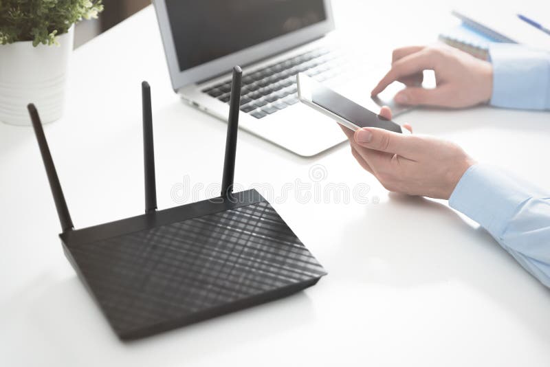 Wireless Router or Access Point Stock Photo - Image of home, phone ...